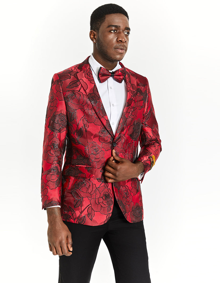 Mens Red Paisley Floral Prom Tuxedo Dinner Jacket – OvercoatUSA