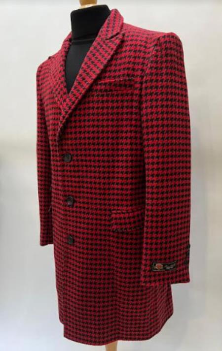 Mens Plaid Overcoat - Peacoat - Plaid Red Topcoats – OvercoatUSA
