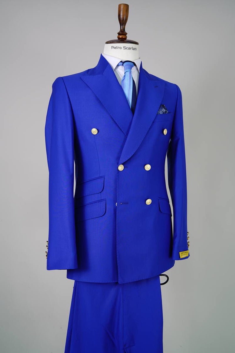 Mens Royal Blue Double-Breasted Suit with Gold Buttons – Slim Fit Form ...