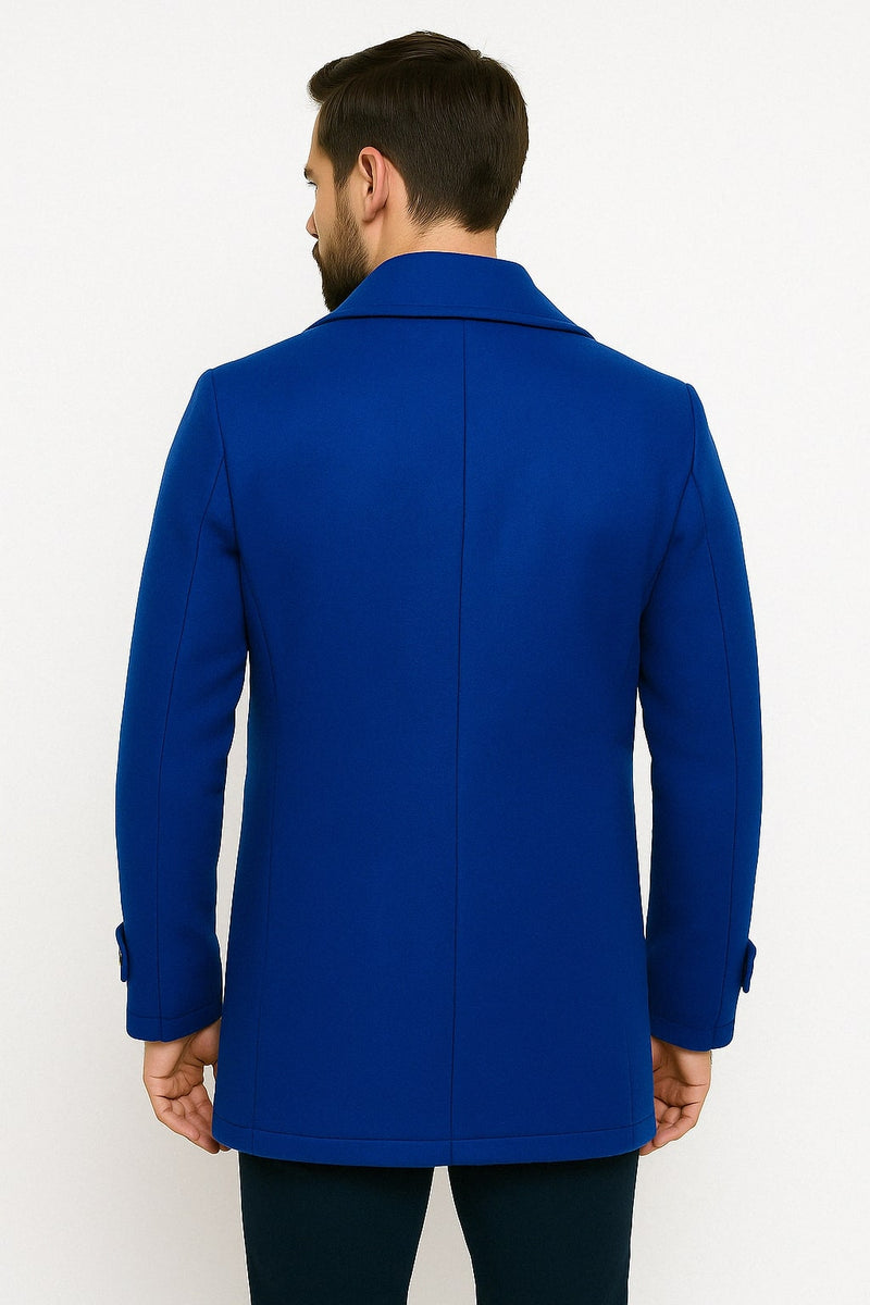 Mens Royal Blue Double-Breasted Wool Peacoat – Alberto Nardoni Collect ...