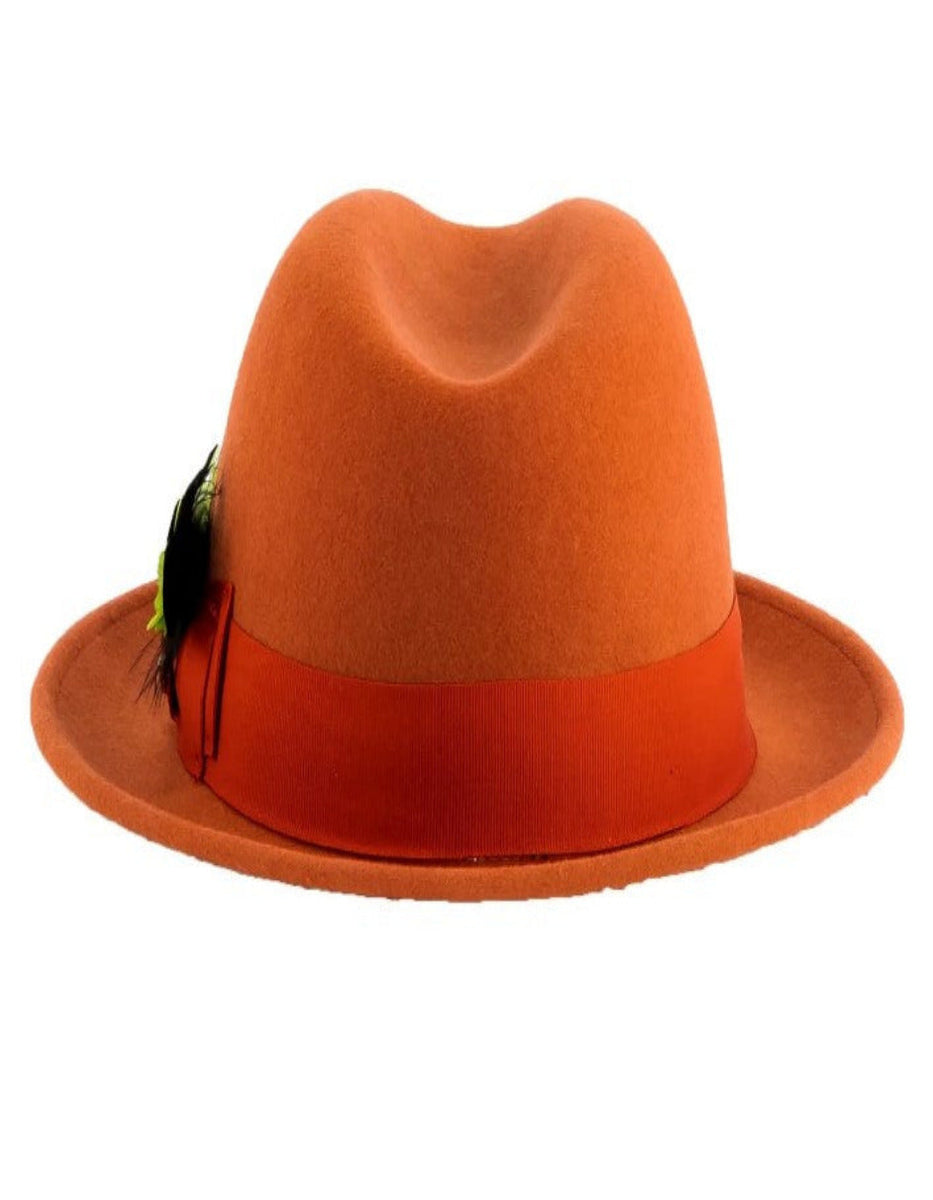 Rust Dress Hat 1920s Fedora Style - Mens Narrow Brim Crushable Wool Dr ...