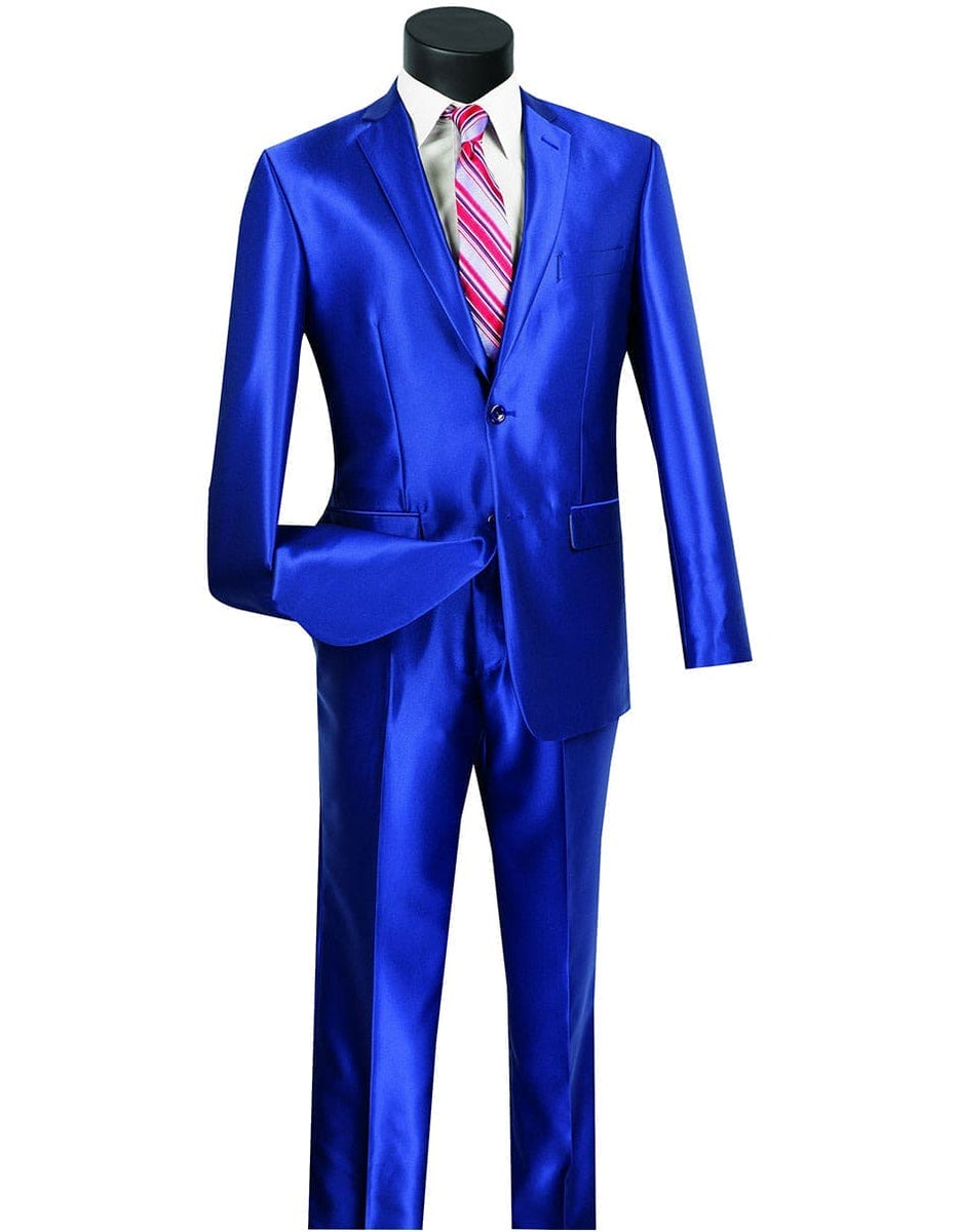 Mens Modern Fit Shiny Sharkskin Suit in Royal Blue – OvercoatUSA