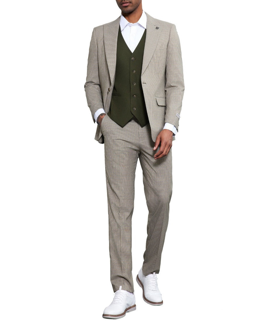 Stacy Adams - 3 Piece Suit Glen Plaid Hybrid Fit in Beige – OvercoatUSA