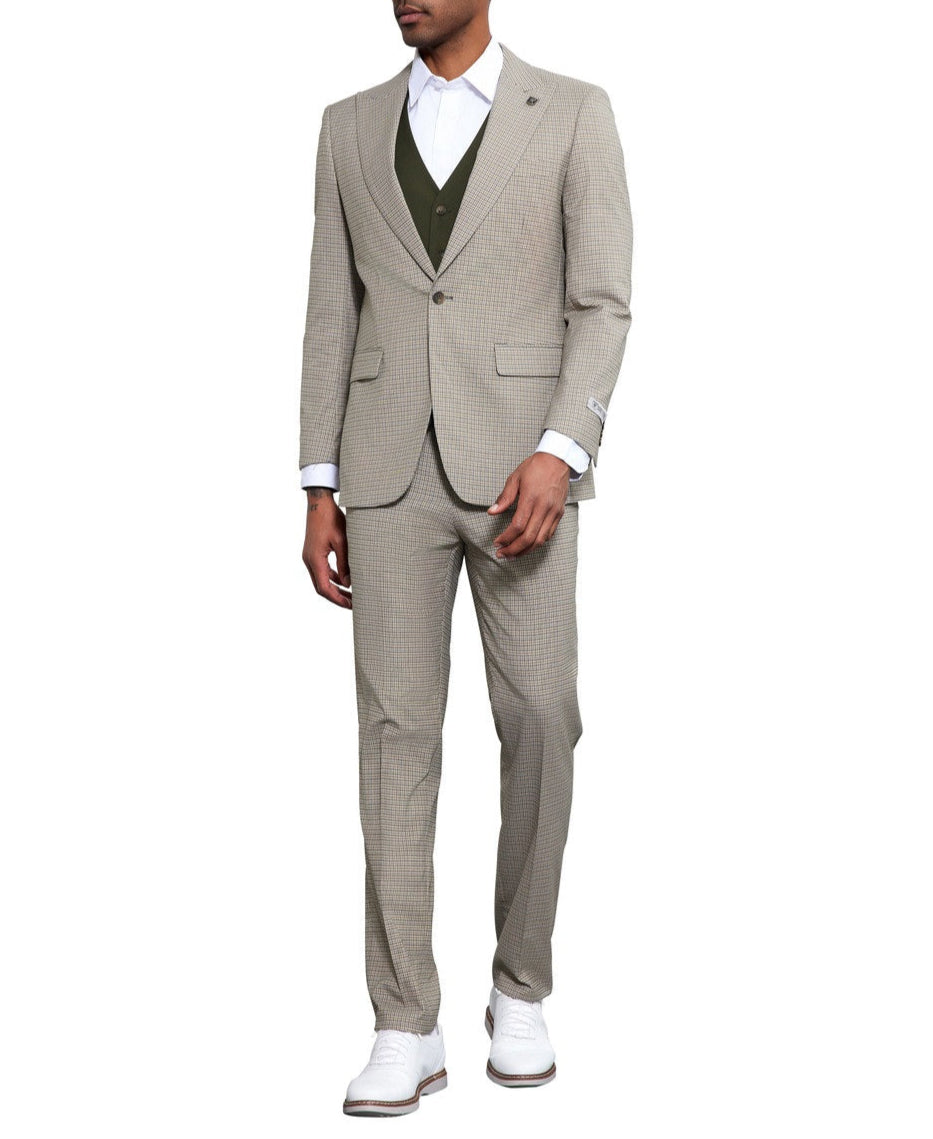 Stacy Adams - 3 Piece Suit Glen Plaid Hybrid Fit in Beige – OvercoatUSA