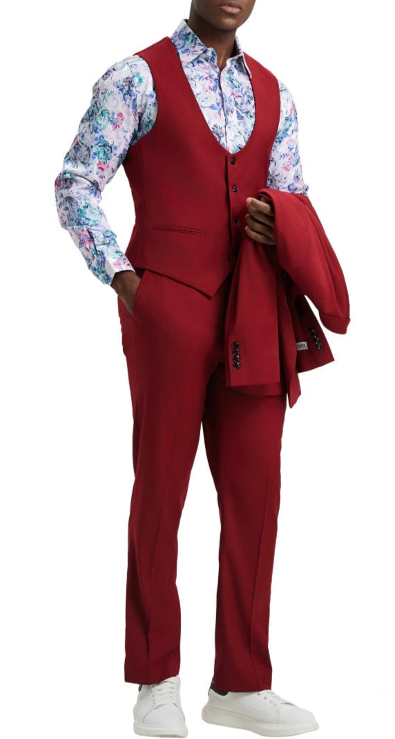 Stacy Adams - Cherry Red 3 Piece Hybrid Fit Suit With Expandable Waist ...