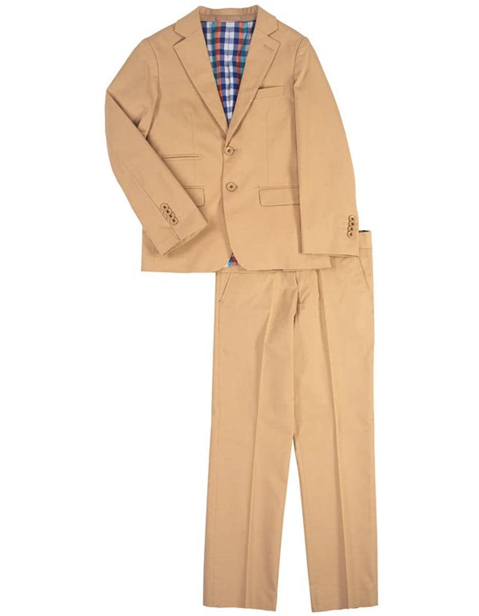 Boys 2 Button Cotton Summer Wedding Suit in Tan – OvercoatUSA