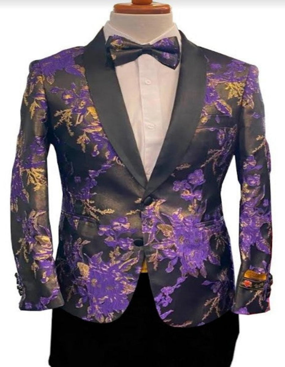 Mens Floral Prom Tuxedo in Purple Package w/ Matching Pants & Bowtie ...
