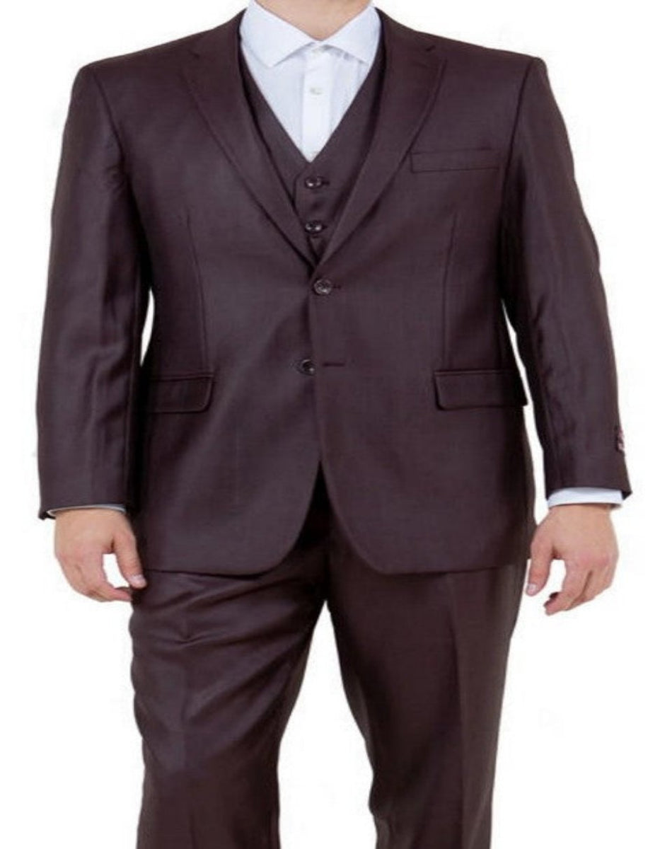 Mens Shiny Burgundy Sharkskin 3 Piece Suit Single Breasted Notch Lapel ...
