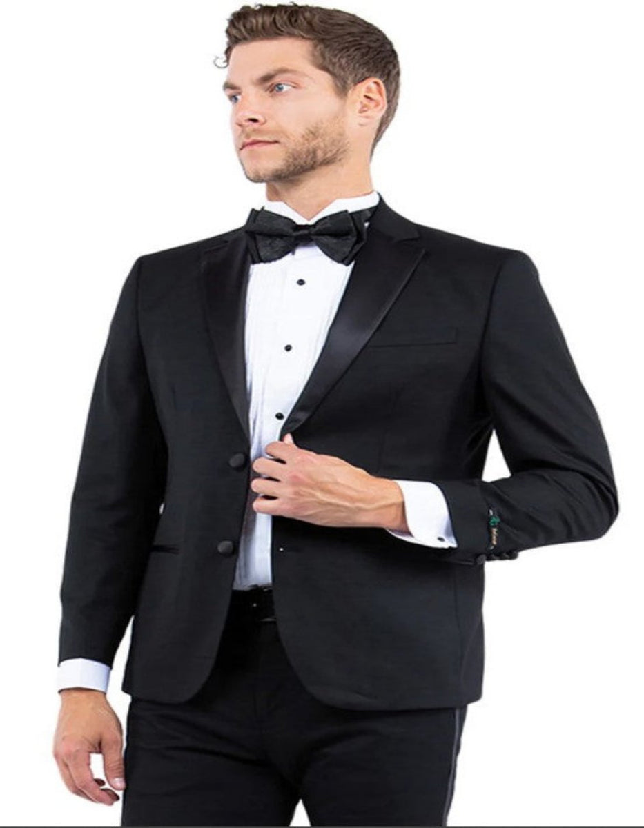 Black Tuxedo - Notch Lapel and Side Vents Mens Wedding Suit - Black Pr ...