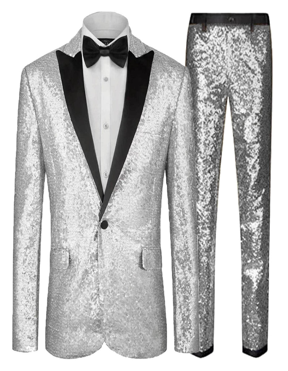Sequin Suit - Silver Grey Shiny Suit Perfect for Stage or Prom Fancy P ...