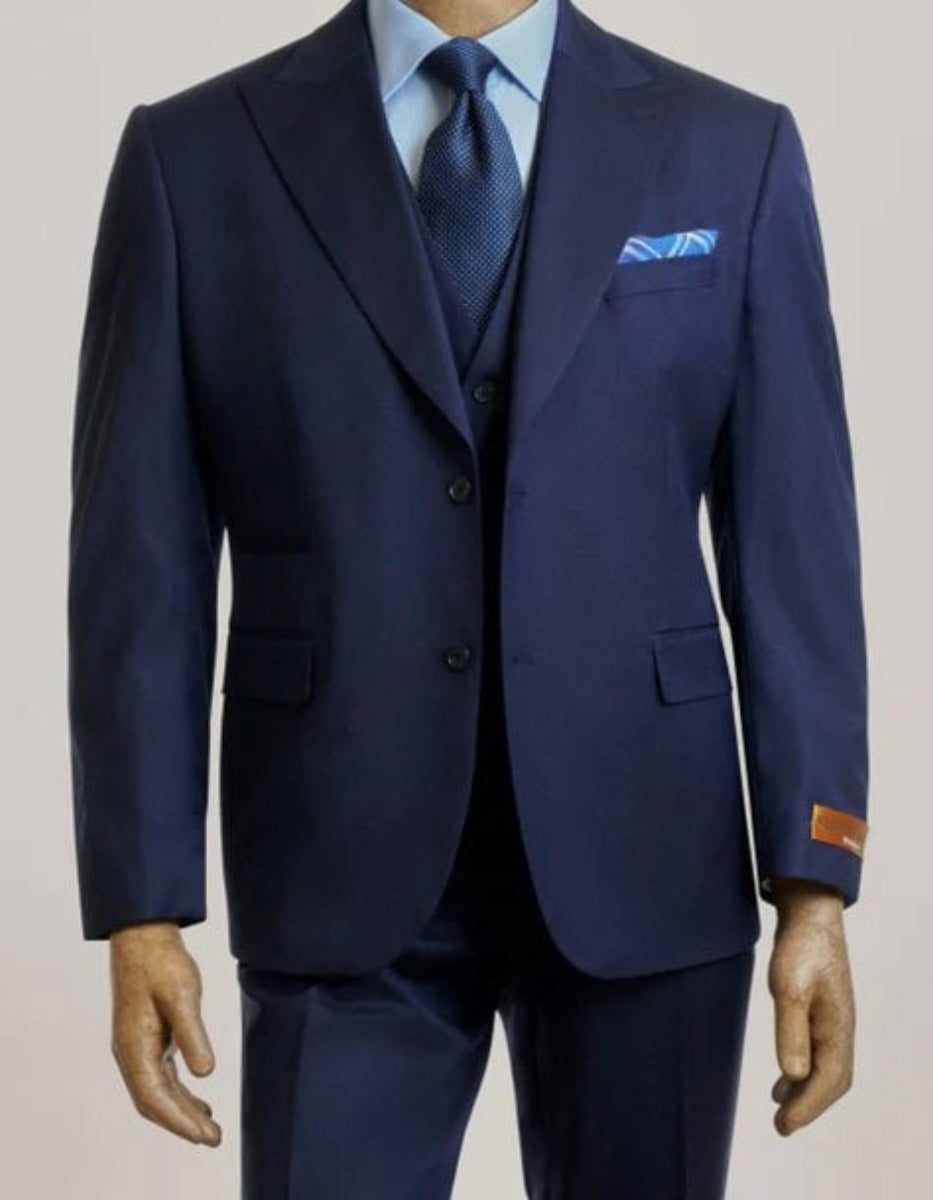 Mens Navy Suit - Designer Brand Suit No Pleated Pants Modern Fit ...