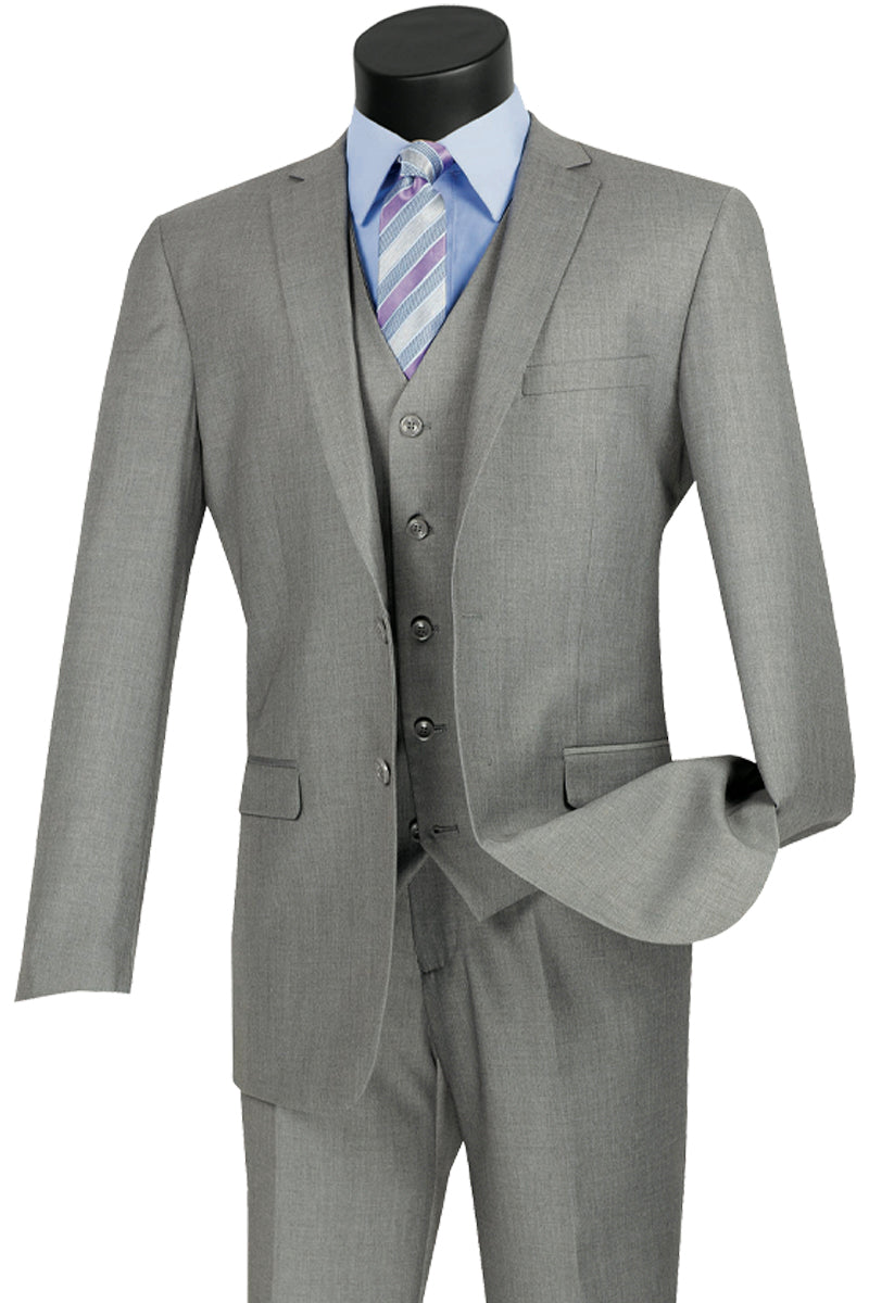 Mens Vested Slim Fit Wool Feel Suit in Medium Grey – OvercoatUSA