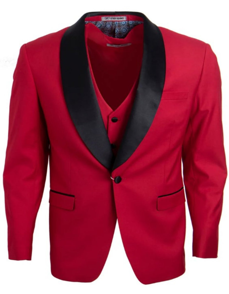 Mens Vested One Button Shawl Lapel Tuxedo in Red – OvercoatUSA