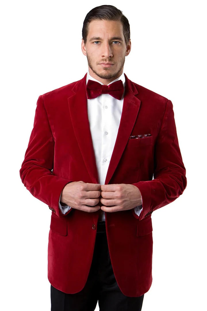 Men's Two Button Classic Velvet Blazer In Red – OvercoatUSA