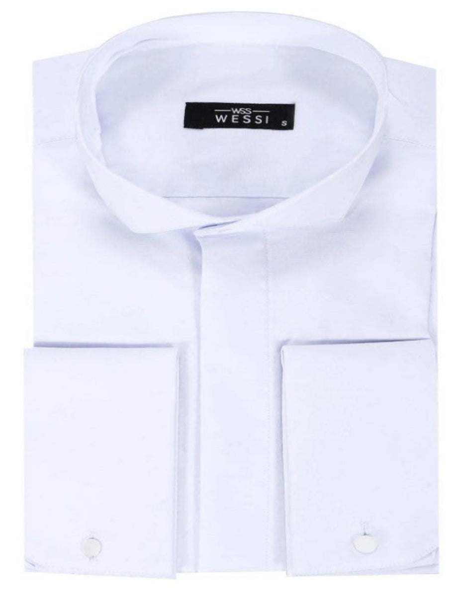 White Plain Stand Collar Formal Tuxedo Shirt – OvercoatUSA