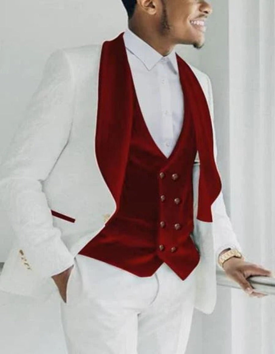 Maroon Tuxedo - Mens Burgundy Tuxedo Jacket + Vest + Pants - Wedding P ...
