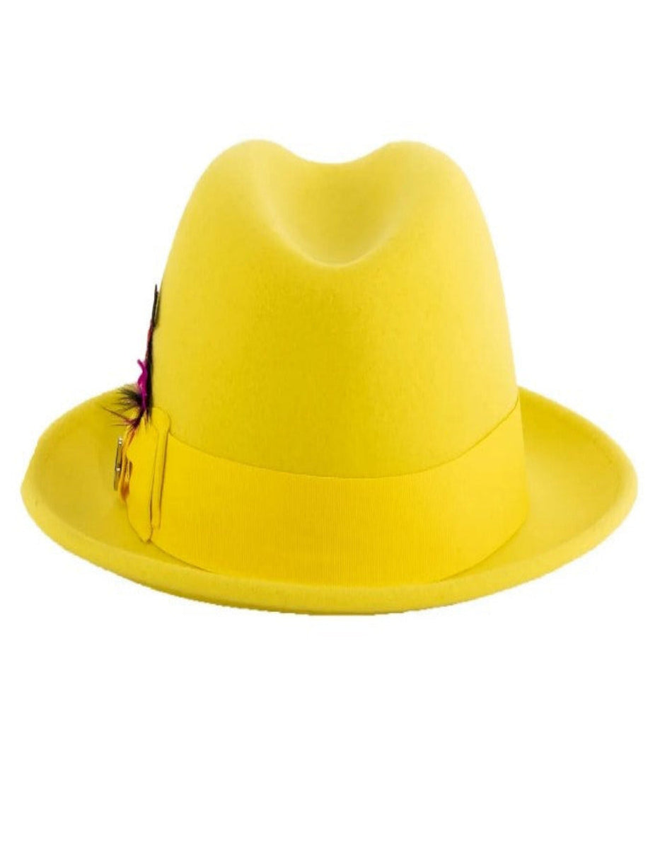 Yellow Dress Hat 1920s Fedora Style - Mens Narrow Brim Crushable Wool ...