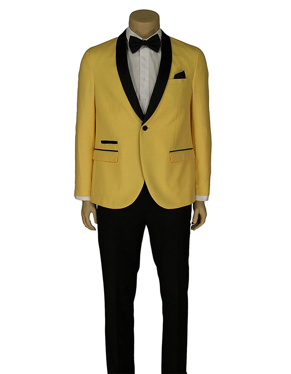 Mens Slim Fit 1 Button Shawl Lapel Prom Tuxedo in Yellow – OvercoatUSA
