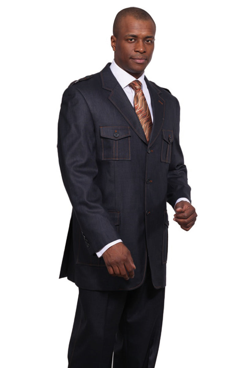 Mens 3 Button French Front Peak Lapel Suit in Black – OvercoatUSA