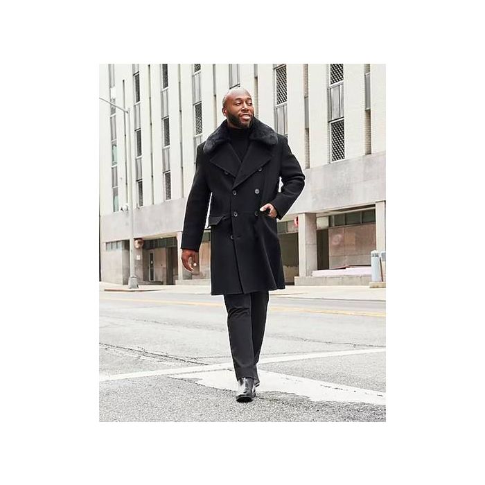 Black Mens Wool Fur Collar Overcoat – OvercoatUSA