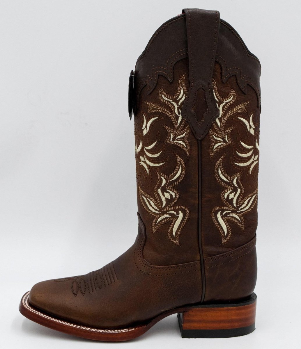 Botas de Cuero Rage Horma Rodeo Cuadrada para Dama Color Nuez LAB-322N ...