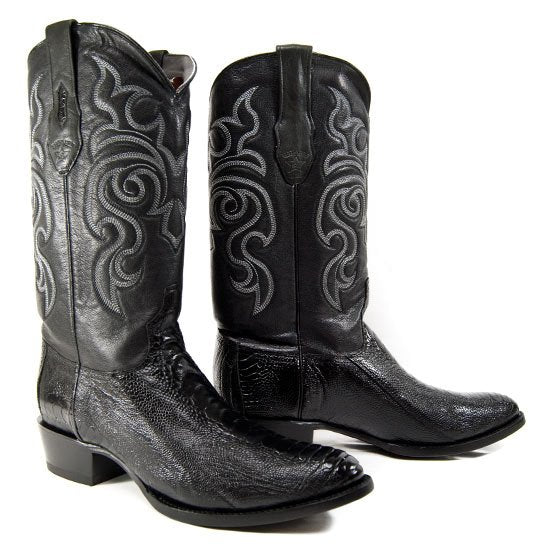 Botas de Pata de Avestruz Punta Oval Color Negro LAB-650505 – OvercoatUSA