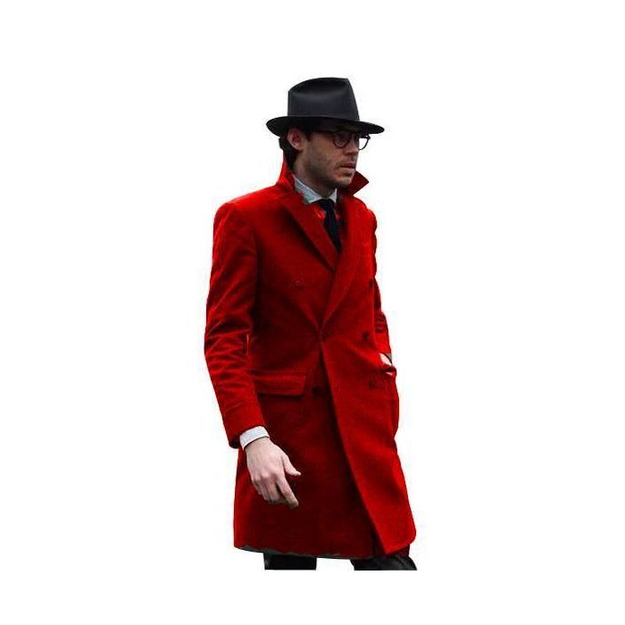 Double Breasted - Three Quarter Coat - Hot Red Cashmere And Wool ...