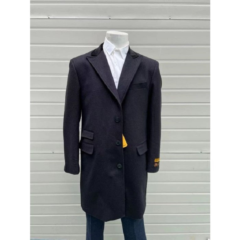 Mens Black Three Quarter Topcoat - Chesterfield Wool Overcoat – OvercoatUSA