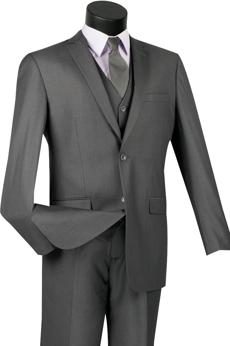 Mens Vested Slim Fit Wool Feel Suit in Heather Grey – OvercoatUSA