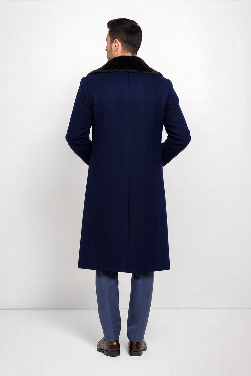 Dark Navy Blue Overcoat ~ Long men's Dress Topcoat - Winter coat With ...