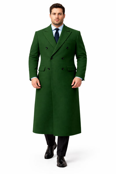 Double Breasted Long Overcoat One Chest Pocket Olive Green – OvercoatUSA