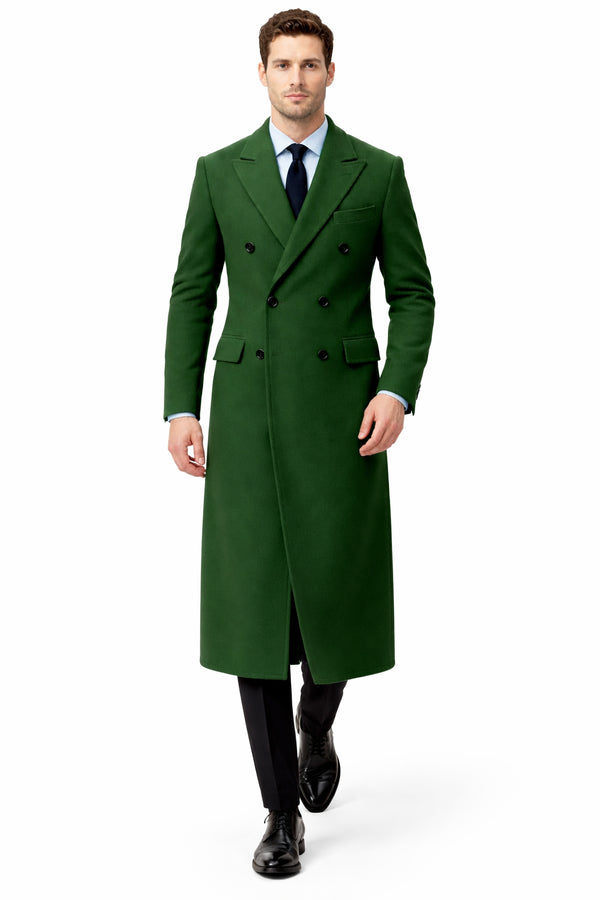 Double Breasted Long Overcoat One Chest Pocket Olive Green – OvercoatUSA