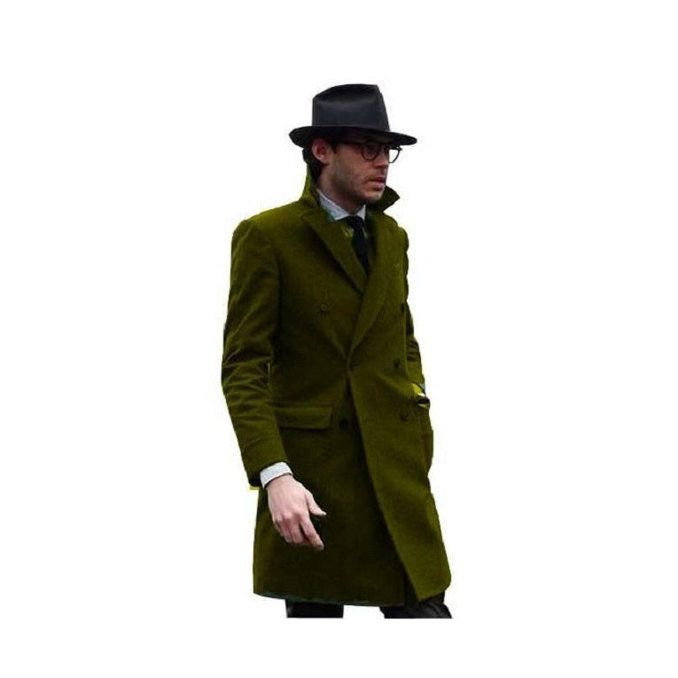 Double Breasted Three Quarter Dark Olive Cashmere Topcoat – OvercoatUSA