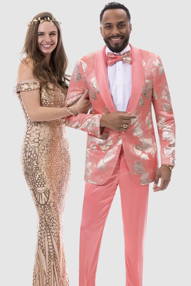 EJ Samuel Mens Slim Fit Shiny Shell Print Tuxedo in Salmon Pink ...