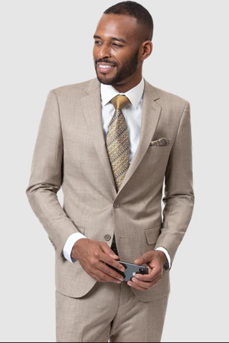 "EJ Samuel Taupe Sharkskin Weave Modern Fit 2-Button Suit" – OvercoatUSA