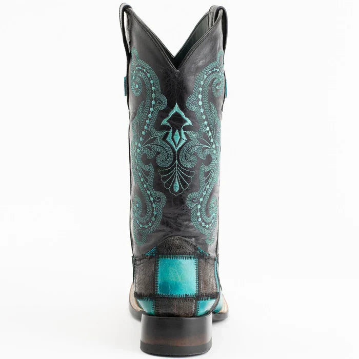 Ferrini Men's Patchwork Square Toe Boots Handcrafted - Black/Teal 1139 ...