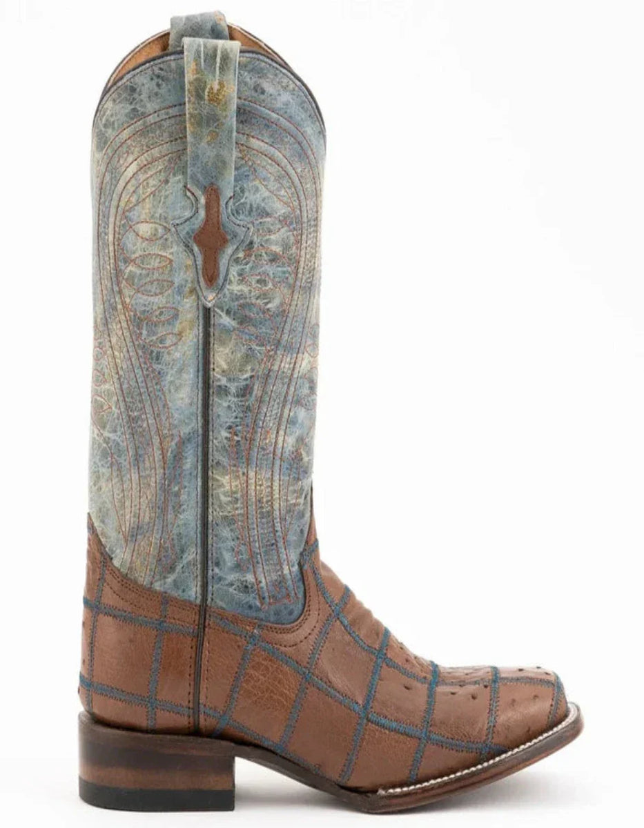 Ferrini Men's Pinto Patch Ostrich Square Toe Boots Handcrafted - Kango ...