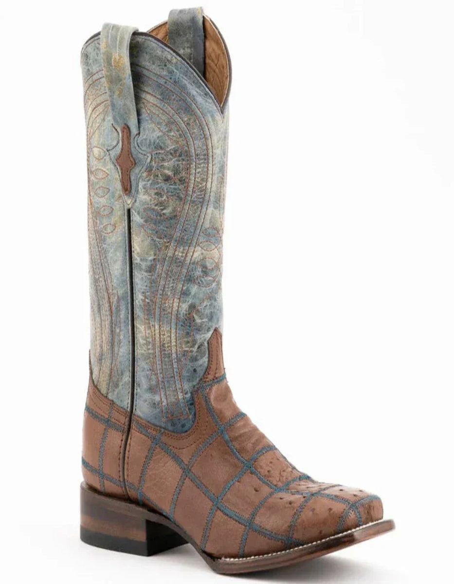 Ferrini Men's Pinto Patch Ostrich Square Toe Boots Handcrafted - Kango ...