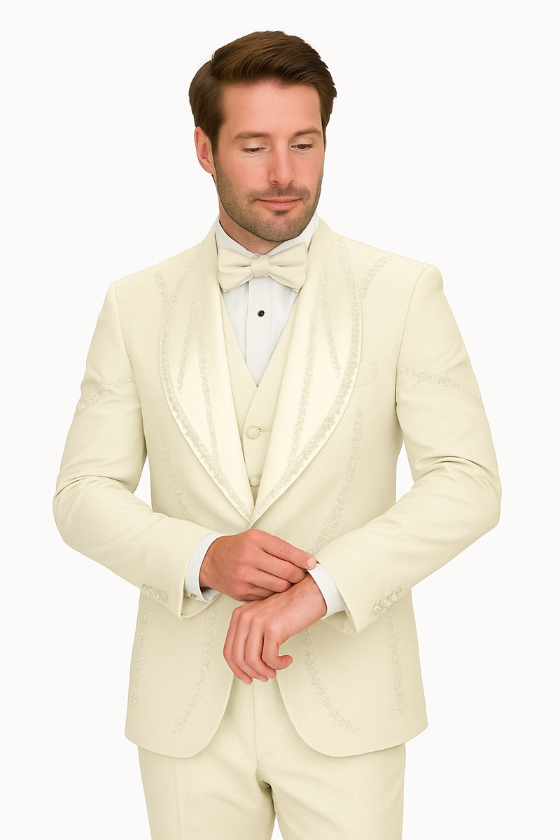 Off White Italian Wool 3-Piece Modern Fit Tuxedo – OvercoatUSA