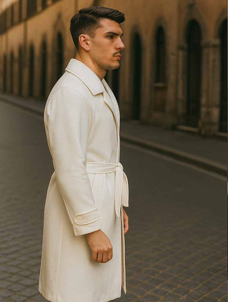 Ivory Alberto Belted Wool Topcoat – Stylish Men’s Winter Overcoat ...