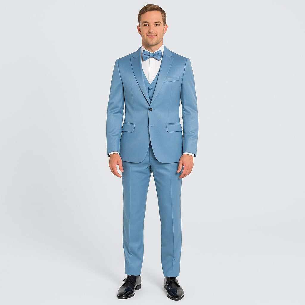 Light Blue Satin Tuxedo Set – 4-Piece Formal Look for Weddings & Proms ...