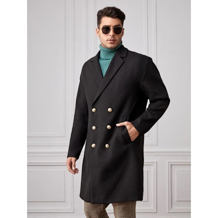 Men's Black Lapel Collar Double Breasted Overcoat – OvercoatUSA