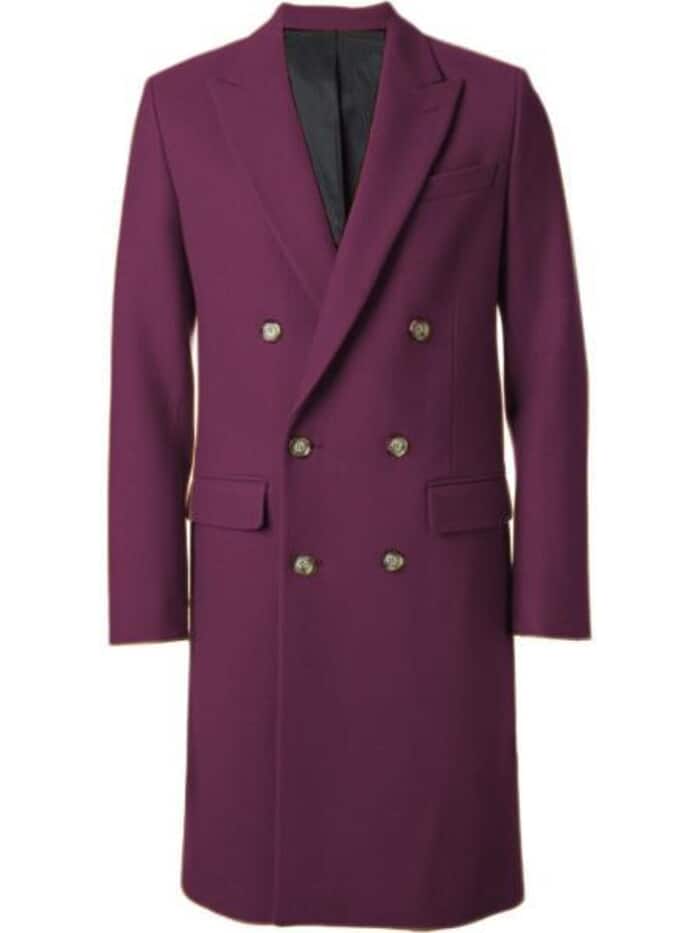 Men's Burgundy 44Inch Long Double Breasted Overcoat Winter Men's Topco ...