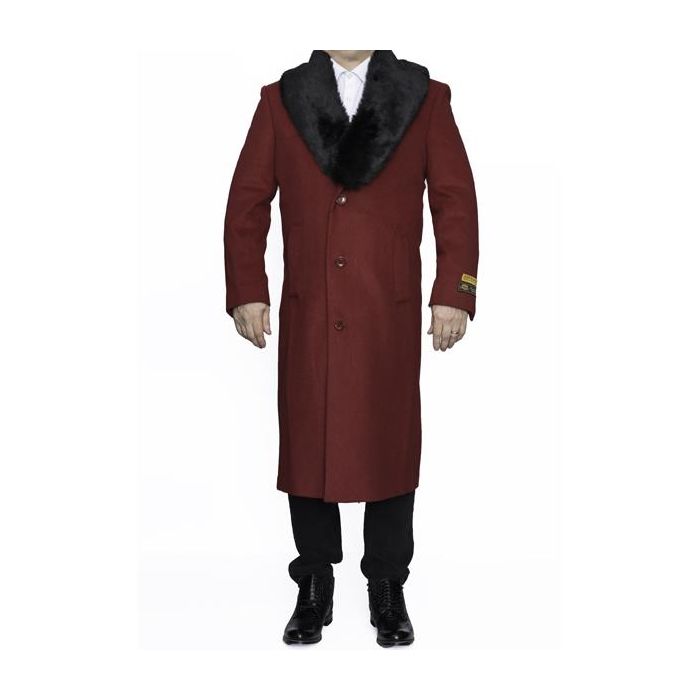 Mens Burgundy Overcoat 3 Button Full Length Wool Dress Top Coat ...