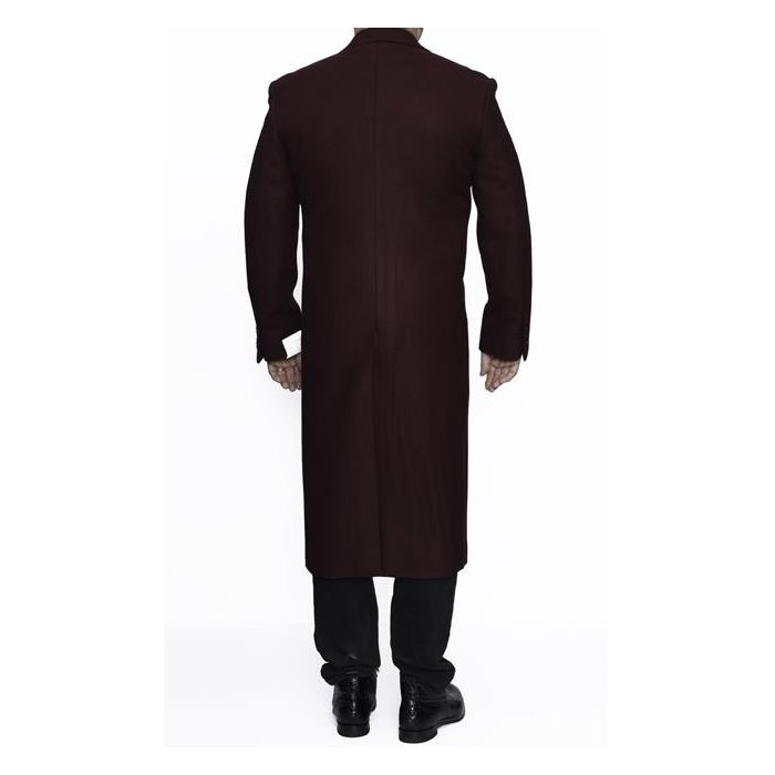 Mens Dress Coat Full Length Wool Dress Top Coat / Overcoat in Burgundy ...