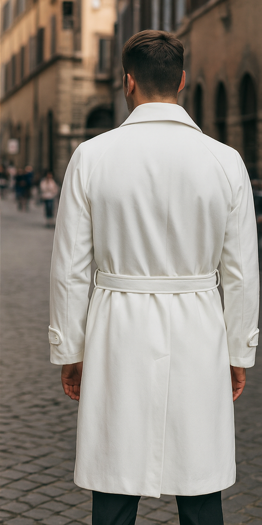 Men's Belted Wool Topcoat – White Alberto Belt Overcoat for Winter Sty ...