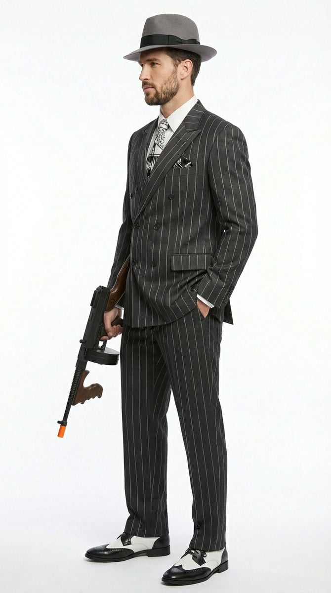 Mens Black Pinstripe AI Capone Suit – Vintage 1920s Gangster Style Thr ...