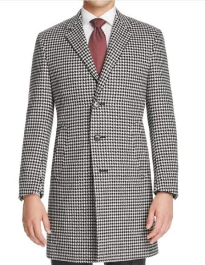 Mens Black White Houndstooth Wool men's Overcoat - Mens Topcoat ...