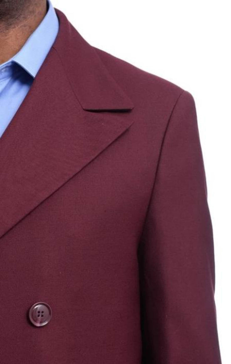 Mens Full Length Overcoat Burgundy Wool Double Breasted Trench Coat ...