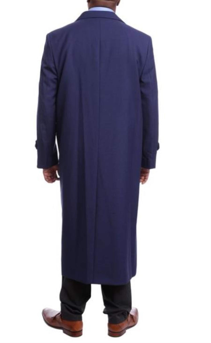 Mens Full Length Overcoat Navy Blue Wool Double Breasted Trench Coat ...